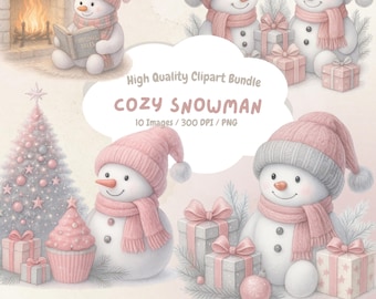 Cozy Snowman Clipart Bundle – Pastel Christmas Snowmen & Gifts PNG ...