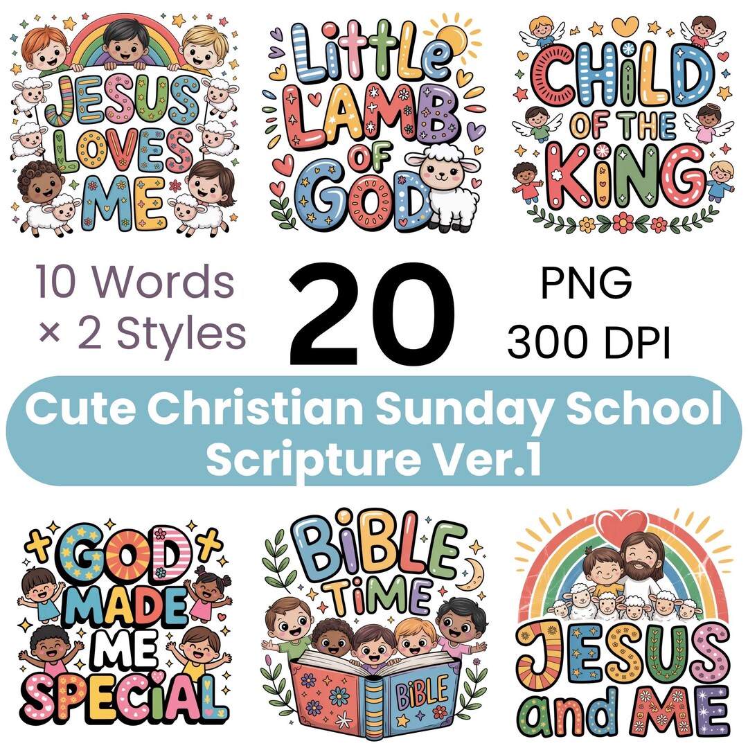 Christian Sunday School Clipart: Bible Verse Word Art (PNG Bundle ...