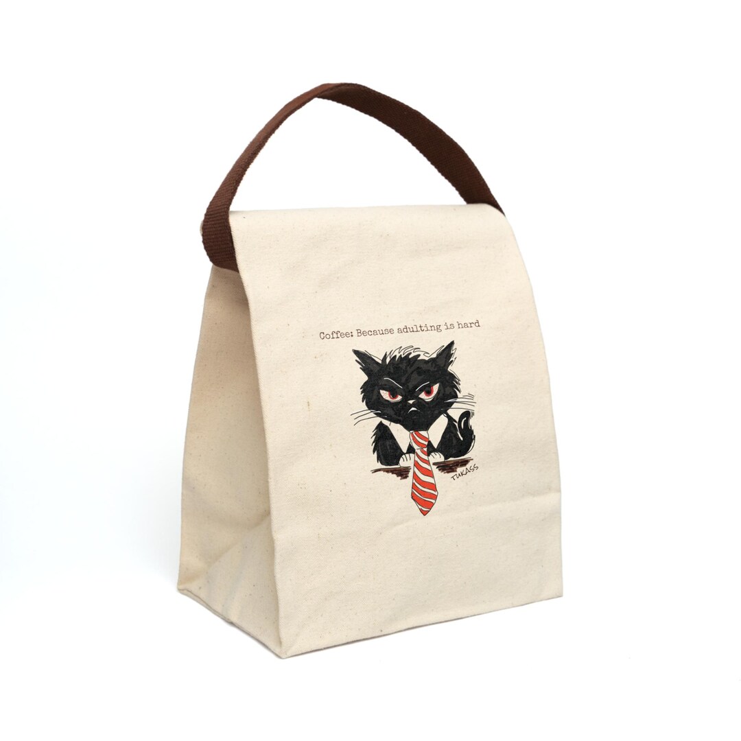 Grumpy Black Cat Lunch Bag – Funny Canvas Insulated Lunch Tote – Cat ...