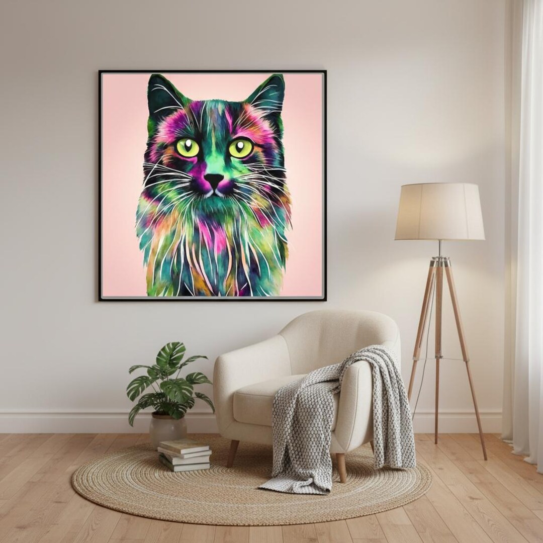 Colorful Cat Wall Art Poster – Vibrant Pet Portrait for Cat Lovers ...
