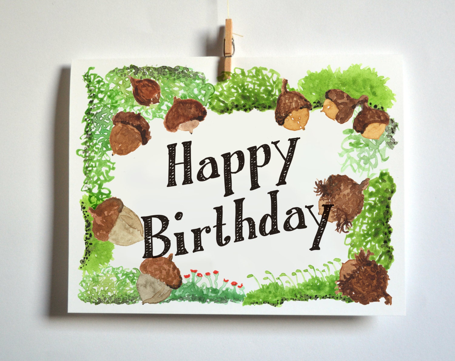 Moss and Acorn Naturalist Birthday Card - Etsy