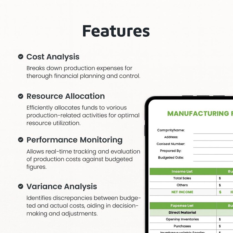 Manufacturing Production Budget Template Excel Factory Expense & Cost ...