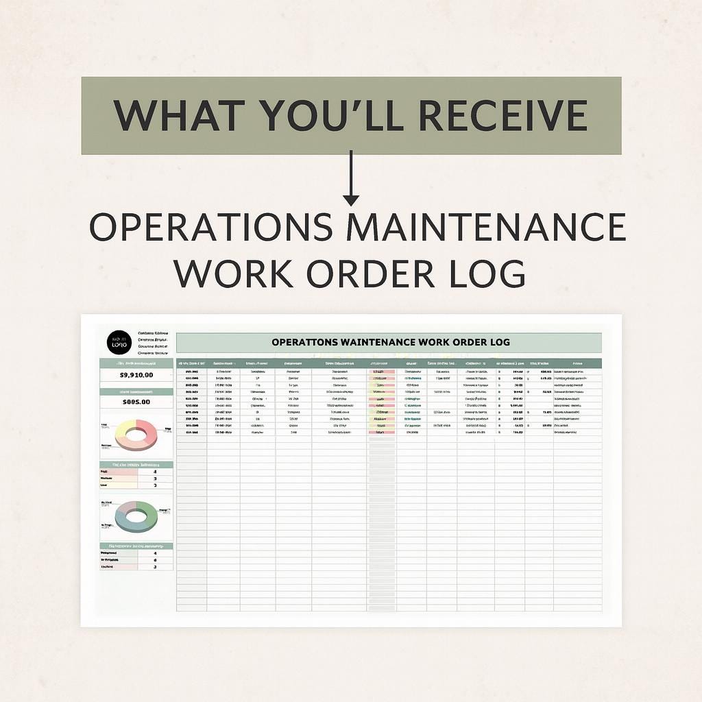 Operations & Maintenance Work Order Log Template Excel | Equipment ...