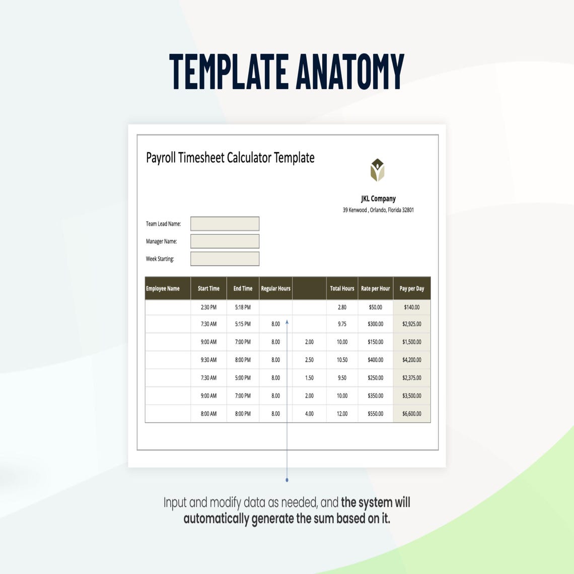 Payroll Timesheet Calculator Template – Work Hours, Overtime & Pay ...