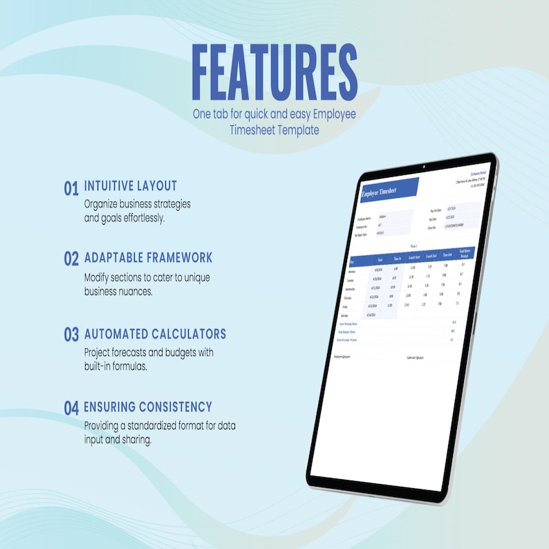 Employee Timesheet Template – Weekly Work Hours & Payroll Tracking Tool ...