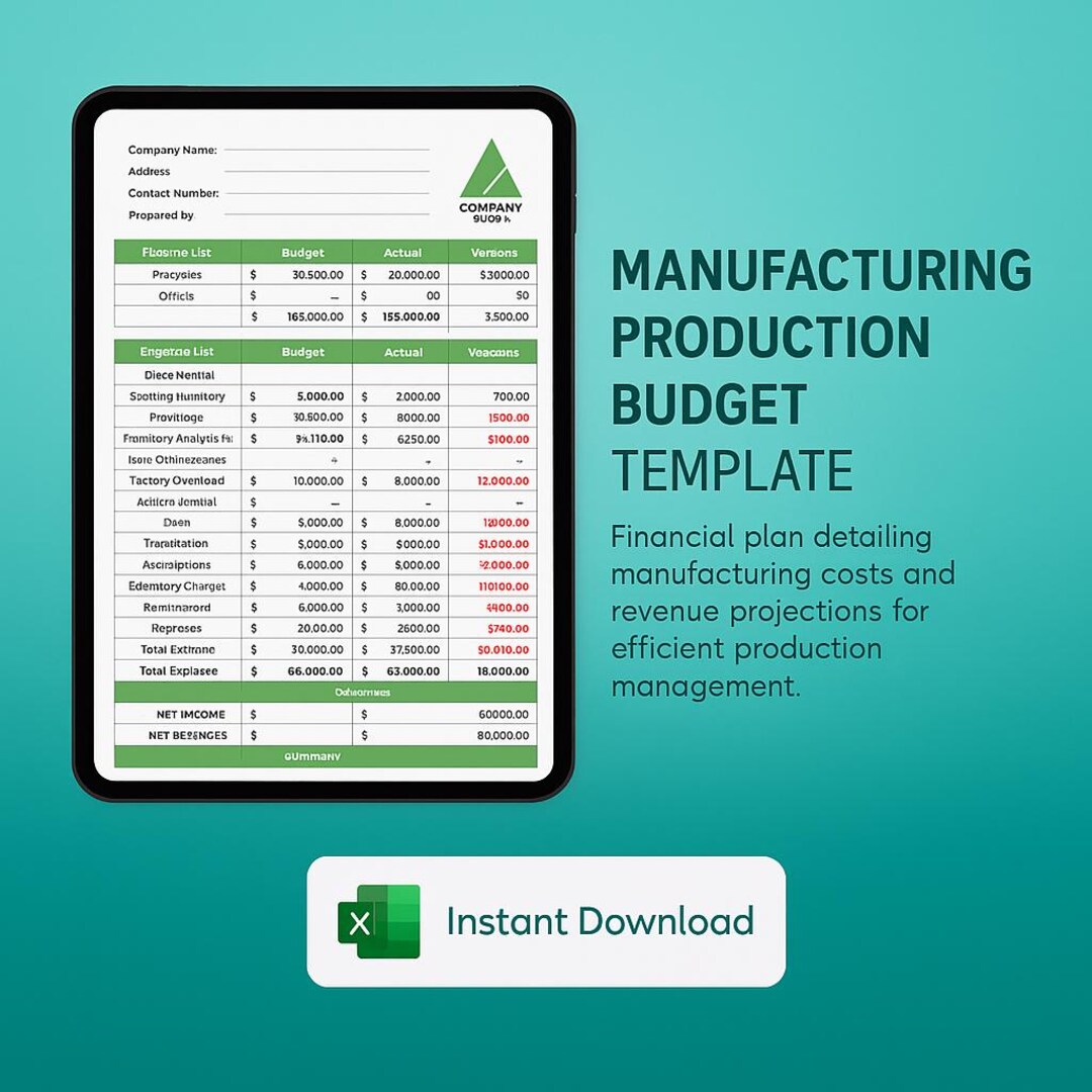Manufacturing Production Budget Template Excel Factory Expense & Cost ...