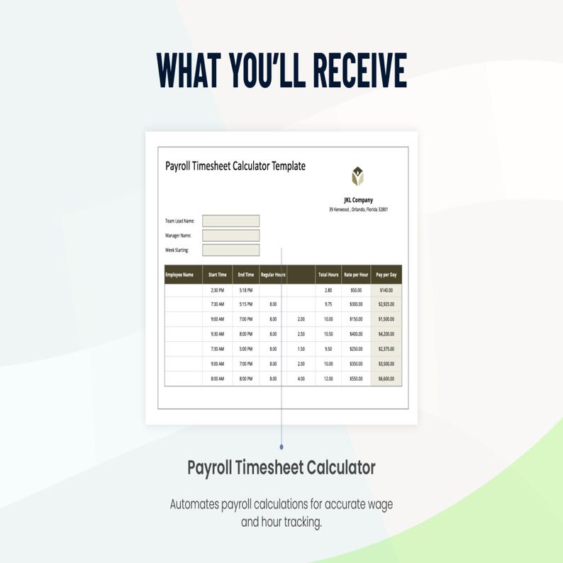 Payroll Timesheet Calculator Template – Work Hours, Overtime & Pay ...