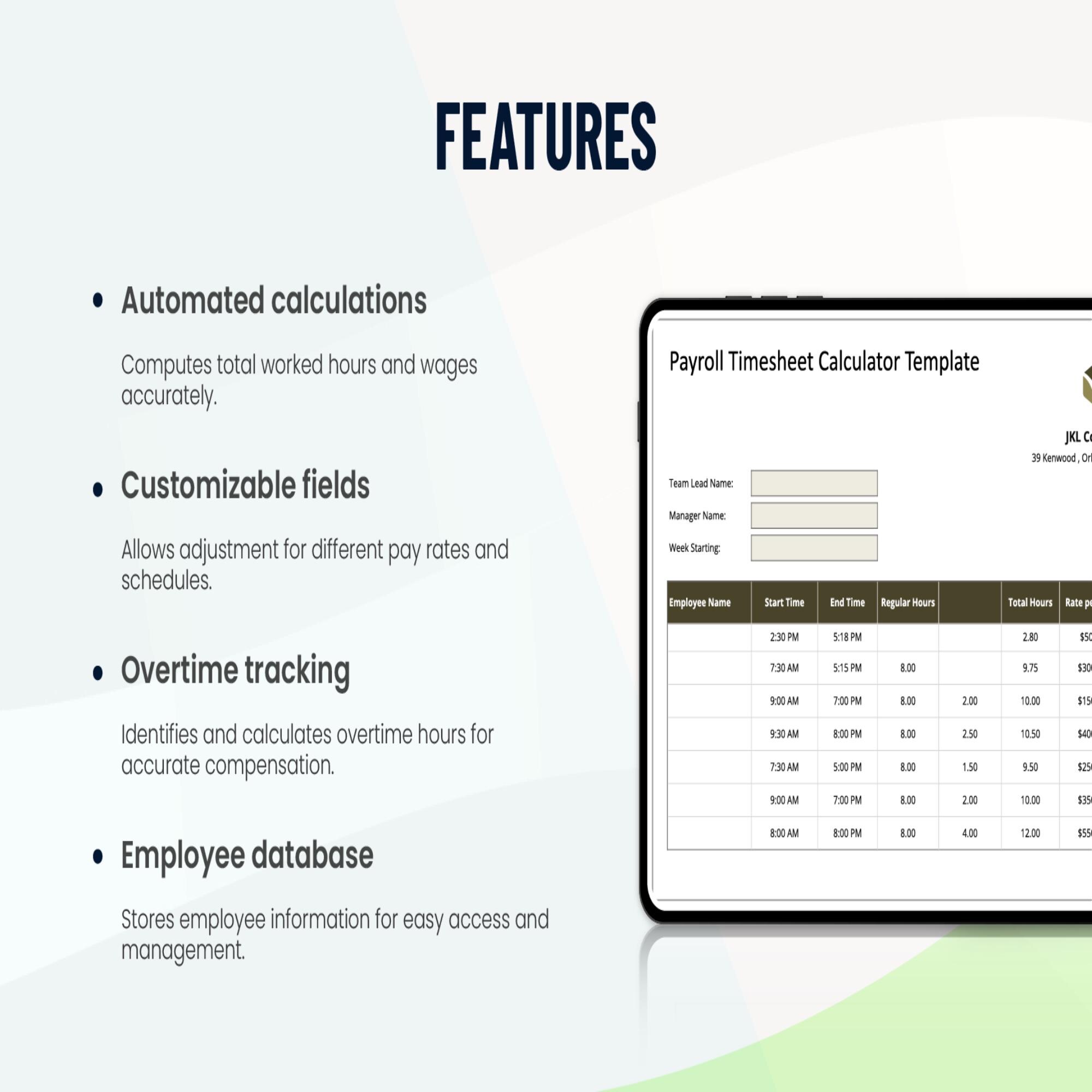 Payroll Timesheet Calculator Template – Work Hours, Overtime & Pay ...