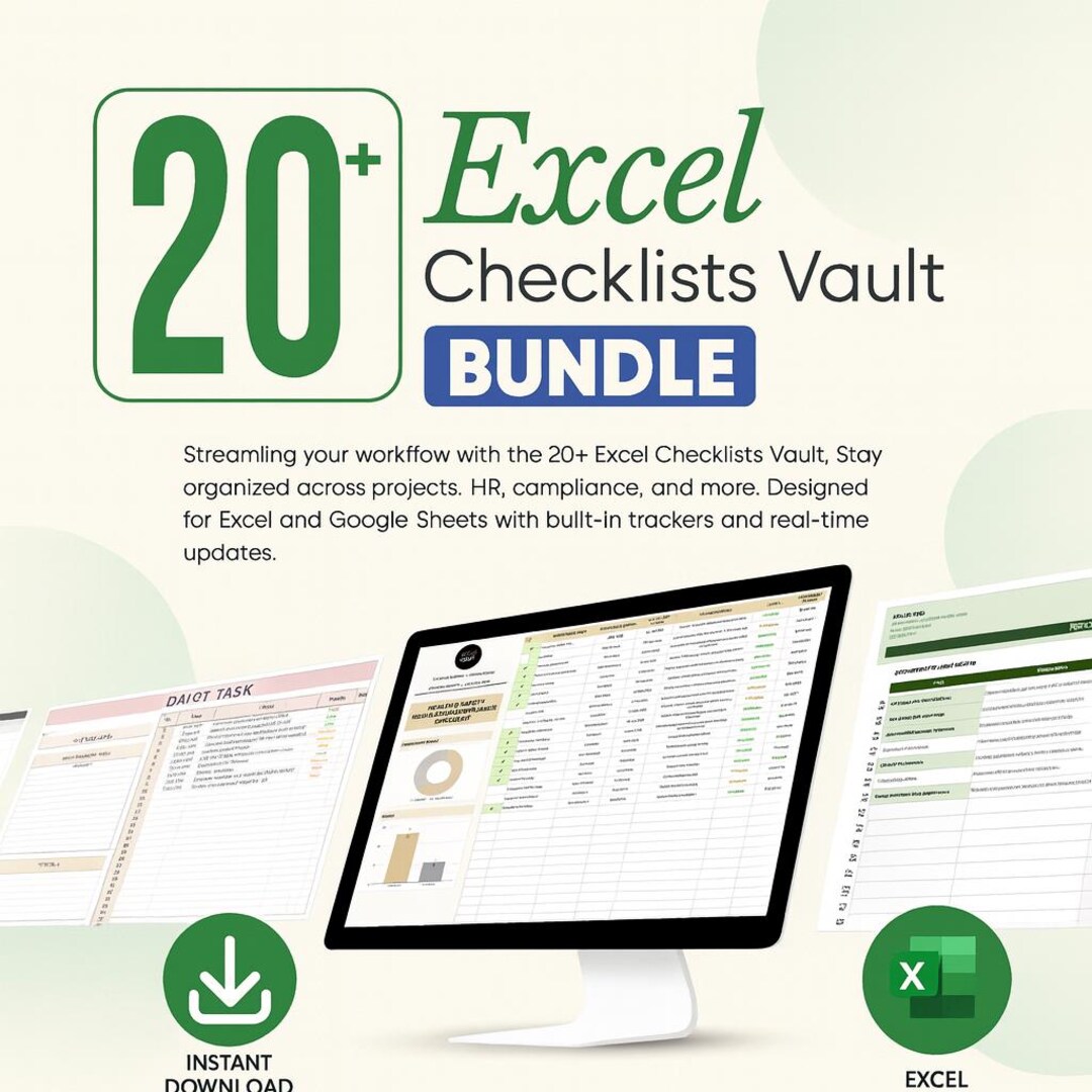 20 Excel Checklists Vault Bundle | Productivity and Task Organizer ...