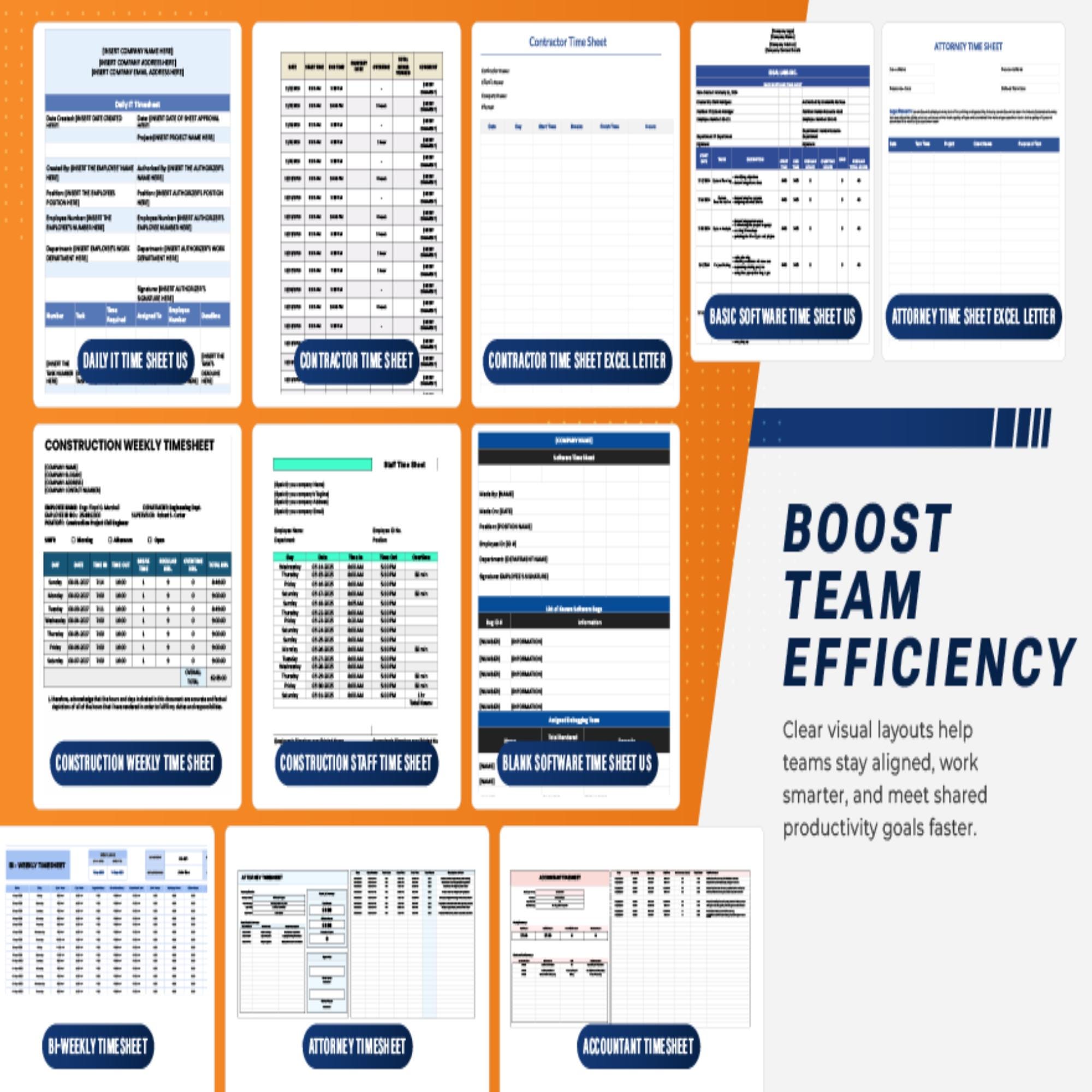 50+ Timesheet Template Bundle | Ready to Use Excel Time Tracking Sheets ...