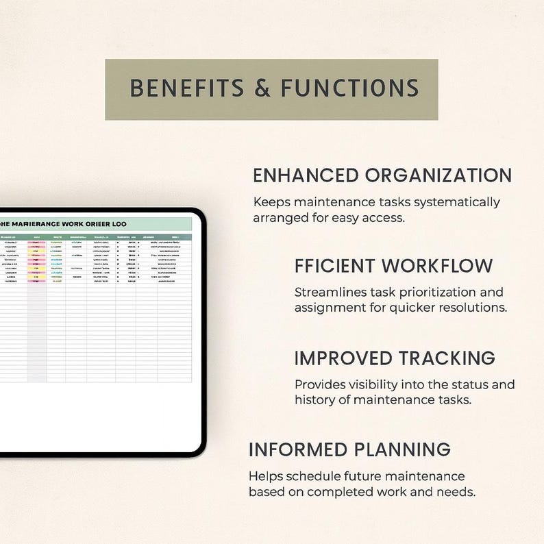 Operations & Maintenance Work Order Log Template Excel | Equipment ...
