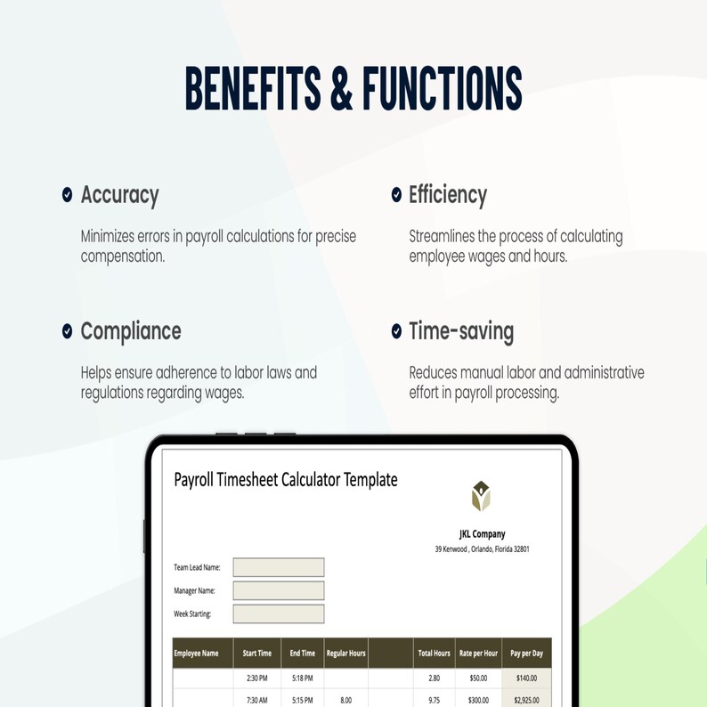 Payroll Timesheet Calculator Template – Work Hours, Overtime & Pay ...