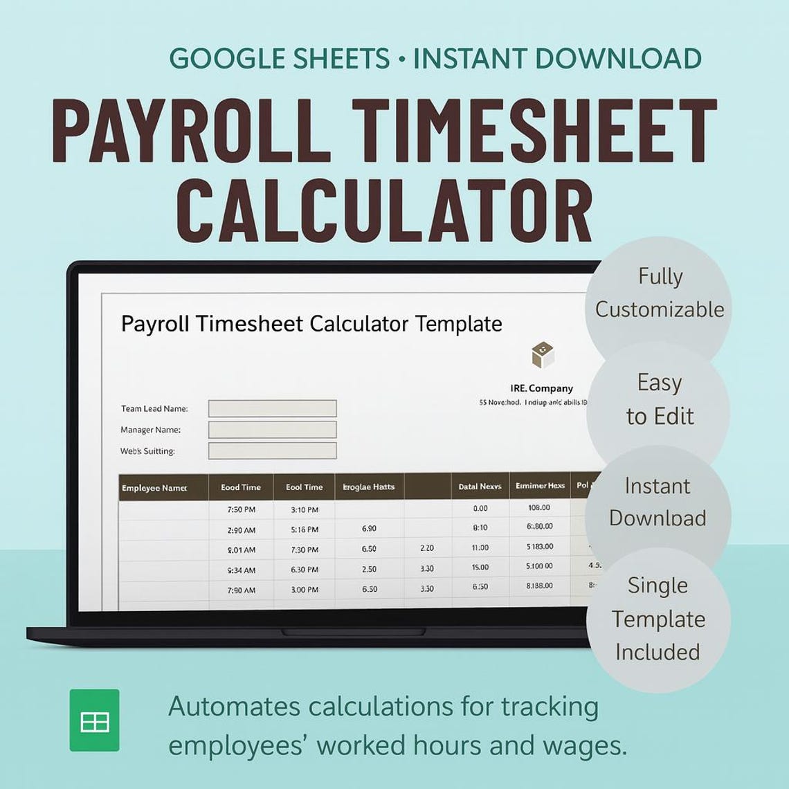 Payroll Timesheet Calculator Template – Work Hours, Overtime & Pay ...