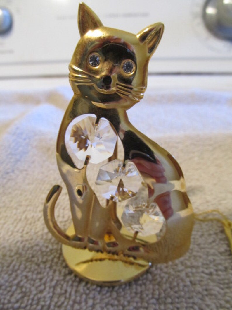 Cute 24K Gold Metal Austrian Crystal Kitty Cat Figurine - Etsy