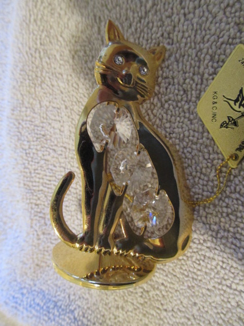 Cute 24K Gold Metal Austrian Crystal Kitty Cat Figurine - Etsy