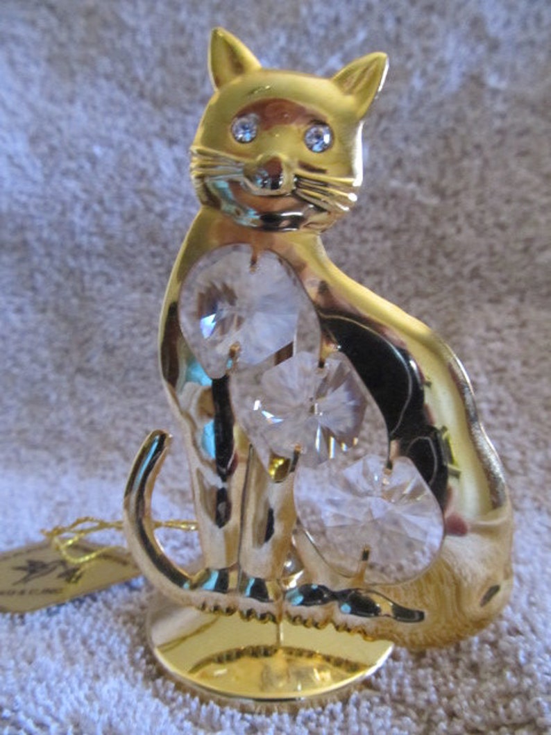 Cute 24K Gold Metal Austrian Crystal Kitty Cat Figurine - Etsy