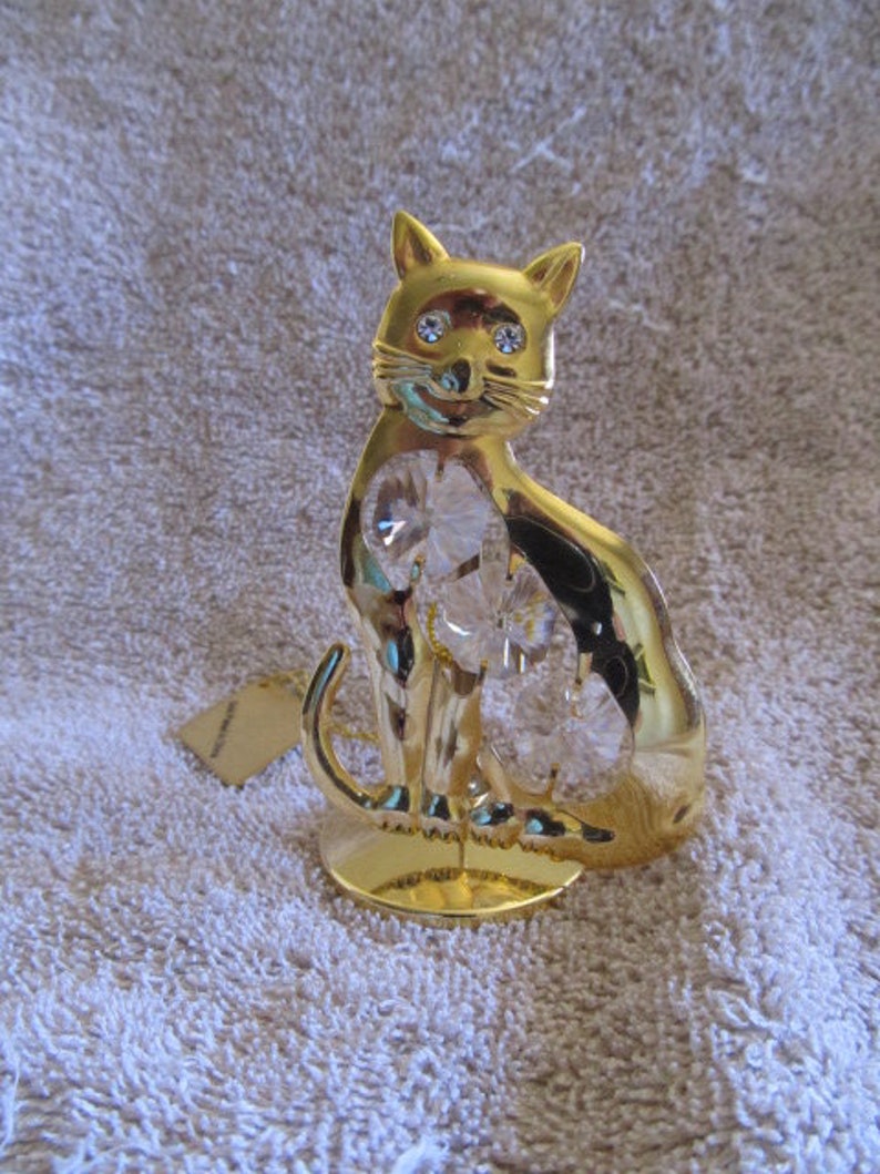 Cute 24K Gold Metal Austrian Crystal Kitty Cat Figurine - Etsy