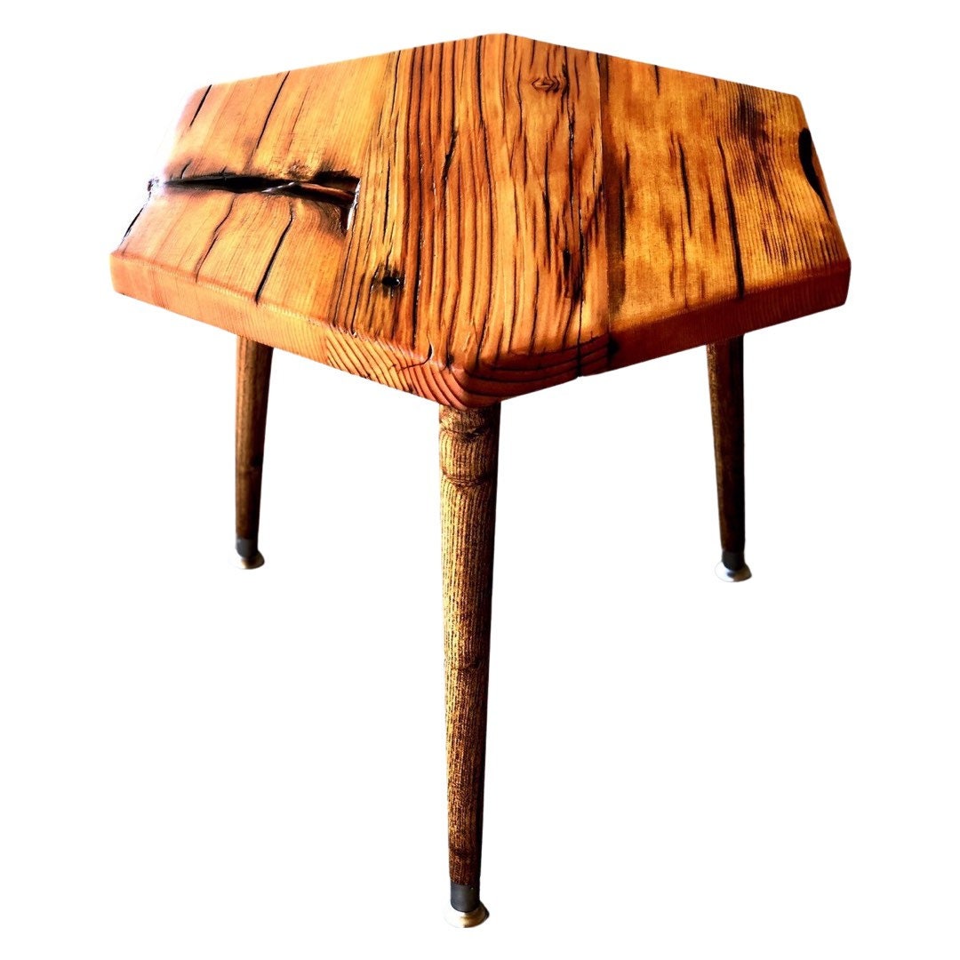 Mid Century Modern End Table / Hexagonal Accent Table Made of Reclaimed ...