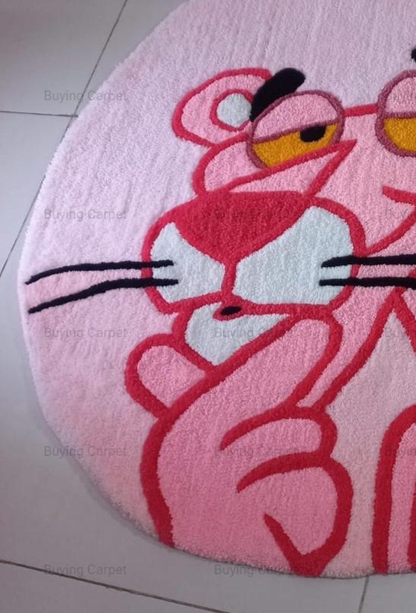Hand Made Pink Cartoon Character Round Rug, Aesthetic Kids Room Decor ...
