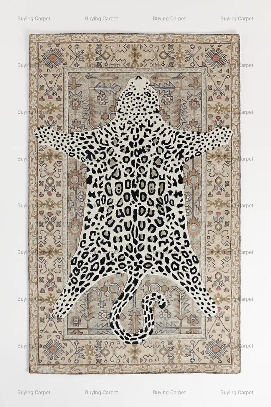 Hand-tufted Faux Leopard Skin Rug Layered Over Classic Persian-style ...