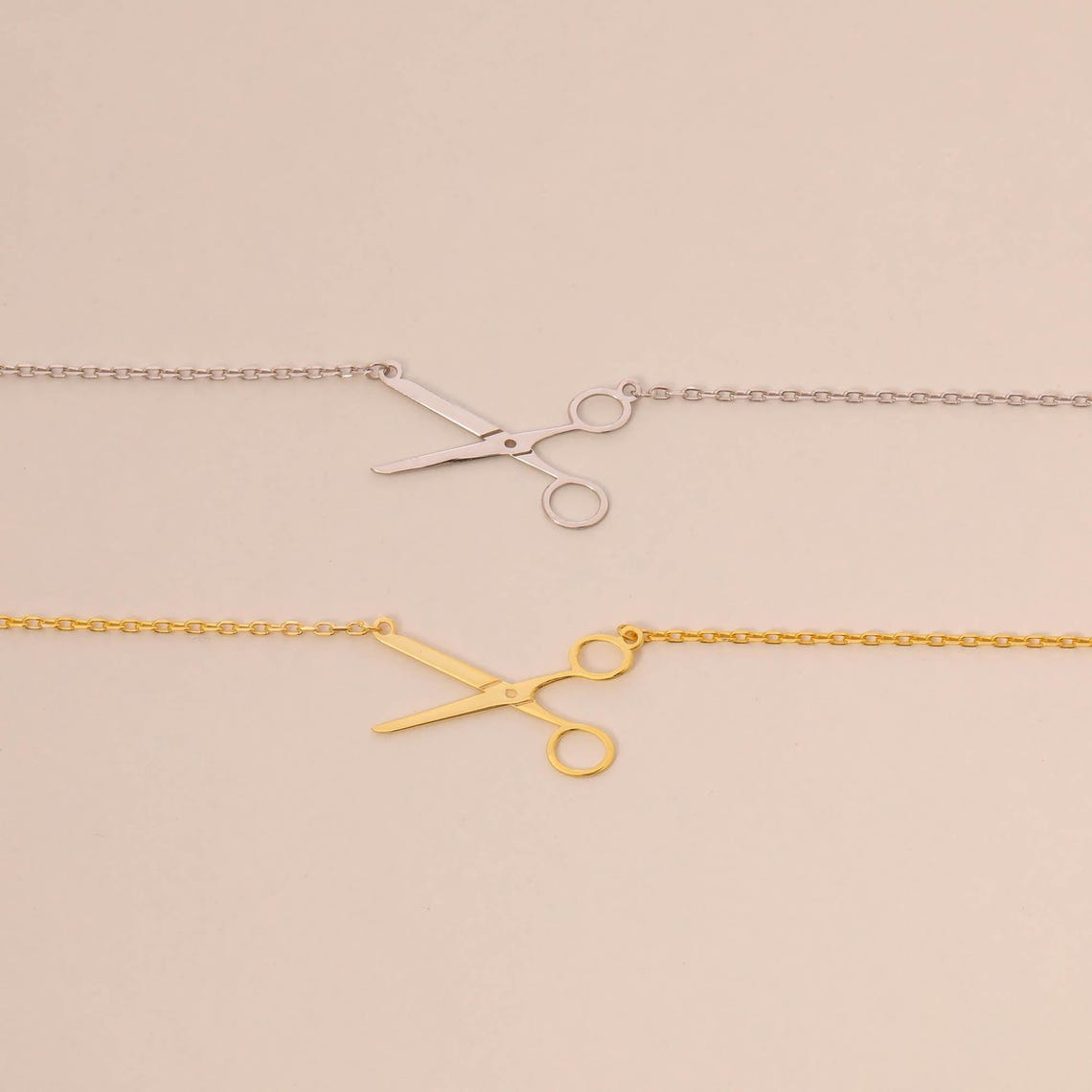 Tiny Scissors Necklace, 14K Gold Hairdresser Gift, Silver Signatur ...