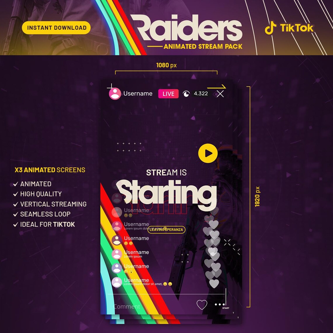 Raiders Animated Vertical Streaming | Tiktok Vertical Overlays ...