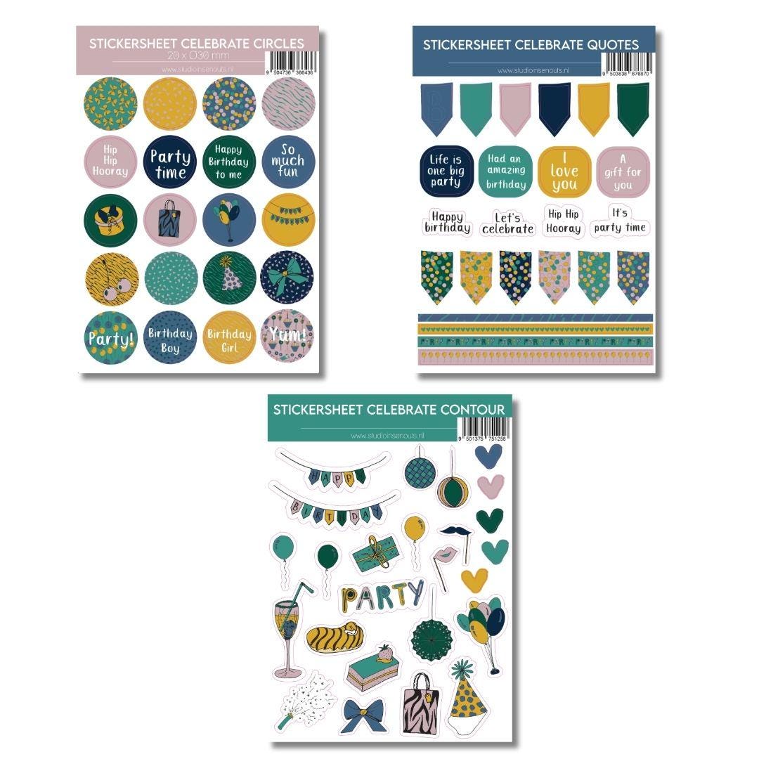 Celebrate Printable Sticker Sheets – Party Circles, Quotes & Icons ...