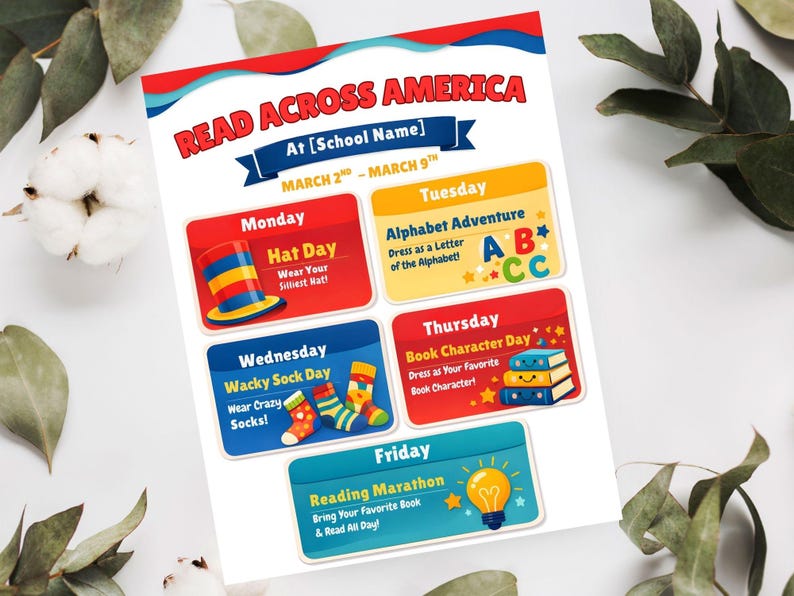Editable Spirit Week Schedule, Read Across America, School Flyer (canva ...