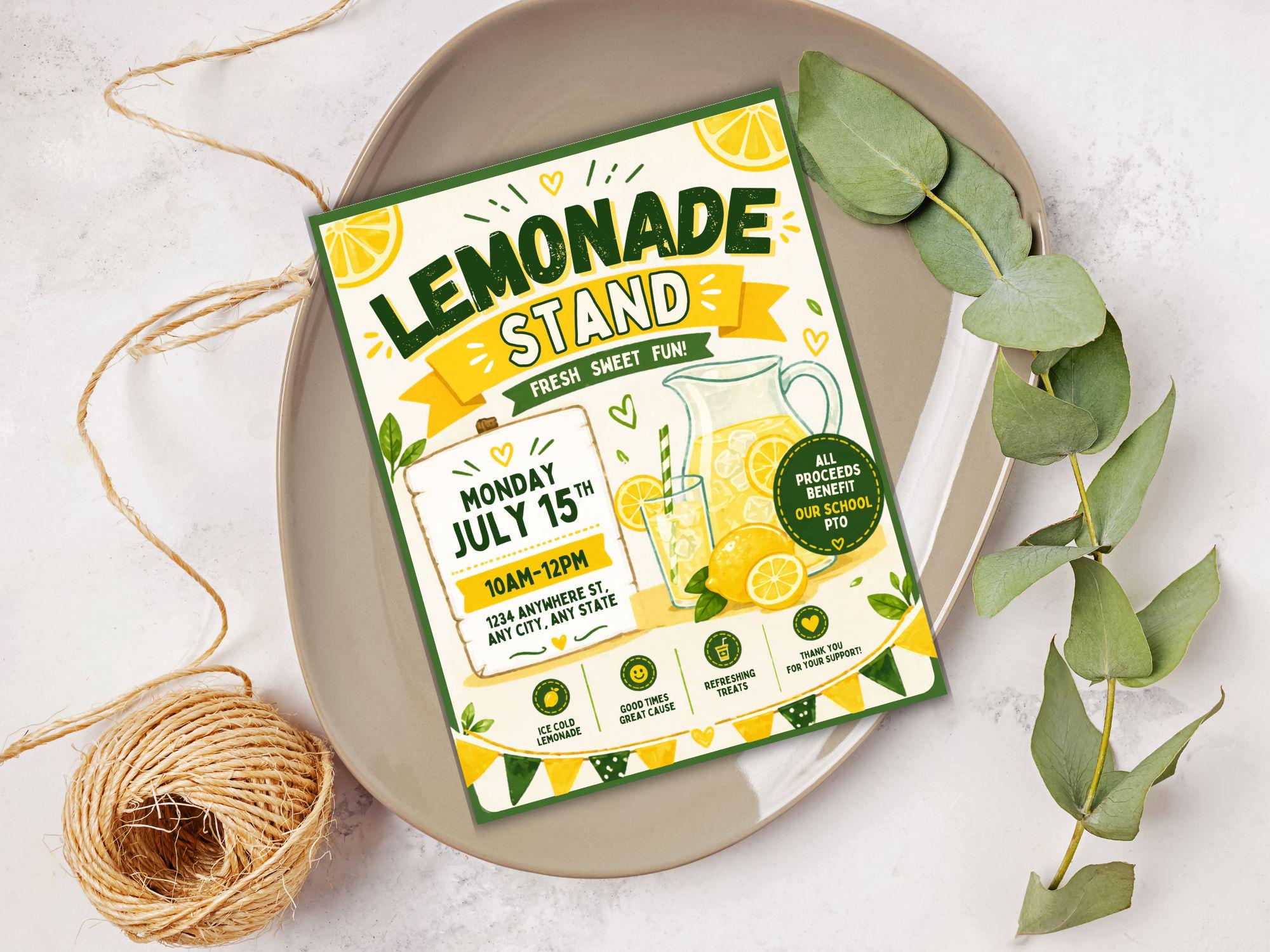 Editable Lemonade Stand Sign: Printable Summer Fundraiser Flyer (canva ...