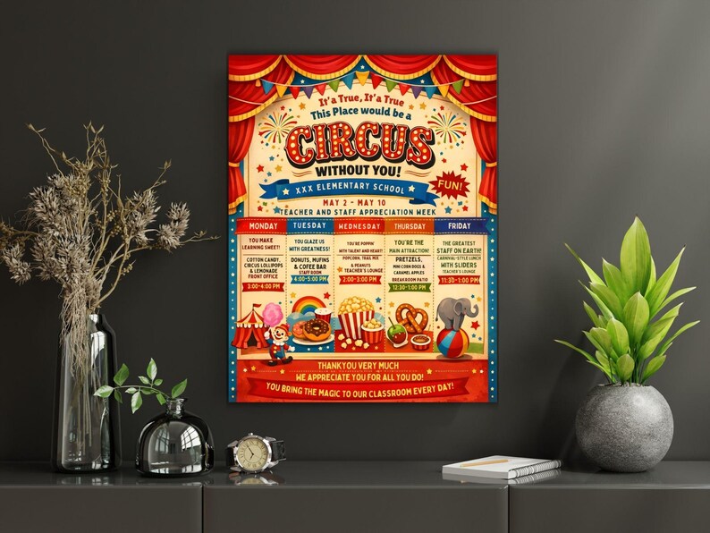 Circus Theme Teacher Appreciation Itinerary Poster, Editable Event ...