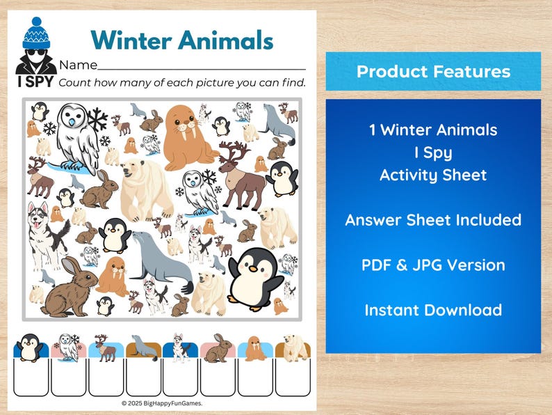 Winter Animals I Spy Printable | Kids Winter Activity Sheet | Seek and ...