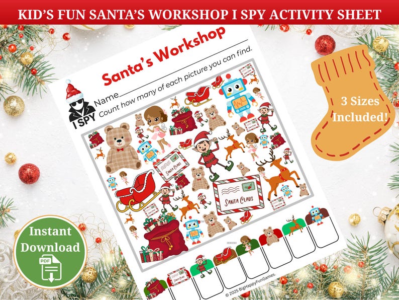 Santa's Workshop I Spy Printable Game, Christmas Activity (instant ...