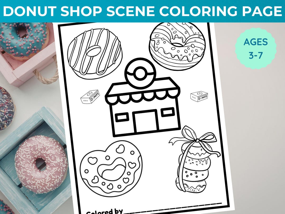 Donut Shop Coloring Page Printable | Bakery Coloring Sheet | Cute ...