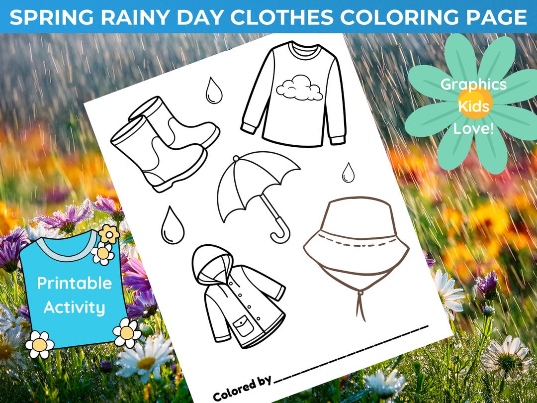 Rainy Day Spring Coloring Page Printable | Cute Kids Coloring Sheet ...