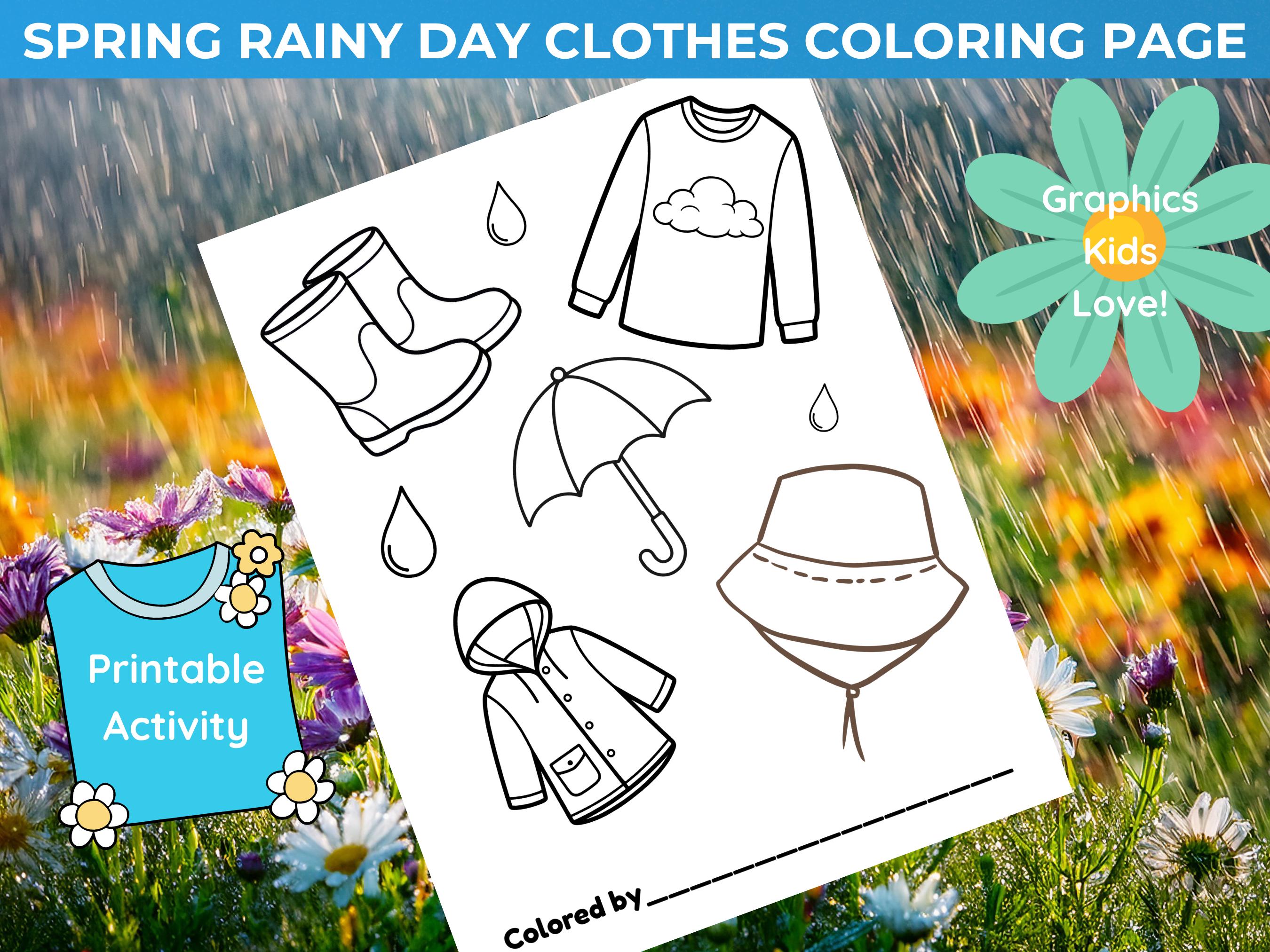 Rainy Day Spring Coloring Page Printable | Cute Kids Coloring Sheet ...