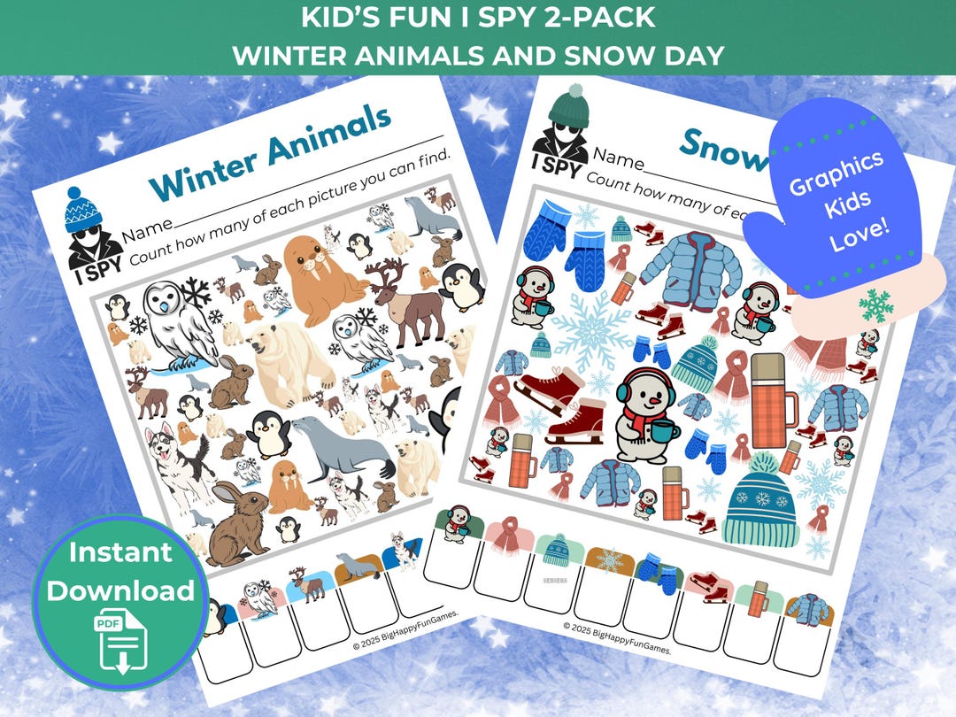 I Spy 2-pack | Snow Day & Winter Animals Printable Games for Kids ...