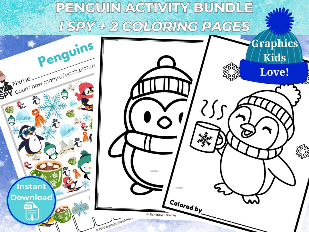 Penguin Activity Bundle – I Spy Penguins + 2 Coloring Pages | Winter ...