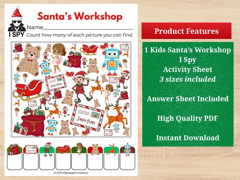 Santa's Workshop I Spy Printable Game, Christmas Activity (instant ...