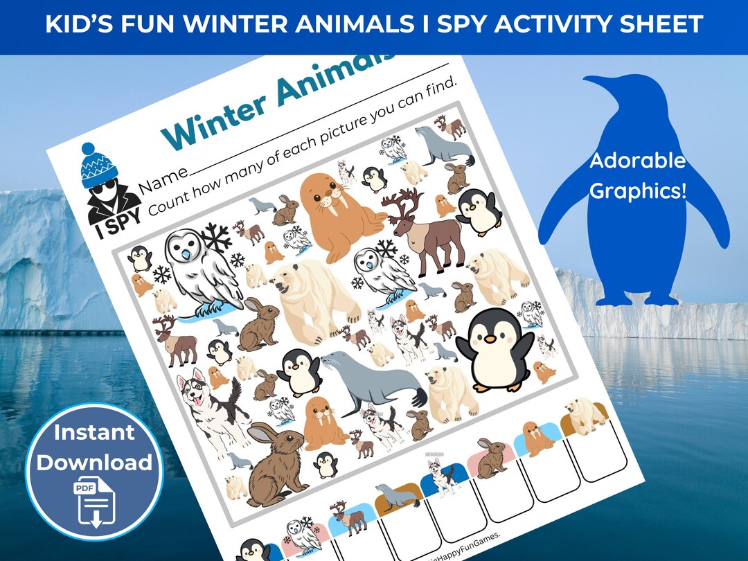 Winter Animals I Spy Printable | Kids Winter Activity Sheet | Seek and ...