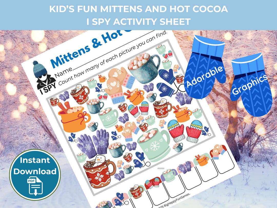 Hot Cocoa and Mittens I Spy Printable | Winter Activity for Kids | Cozy ...