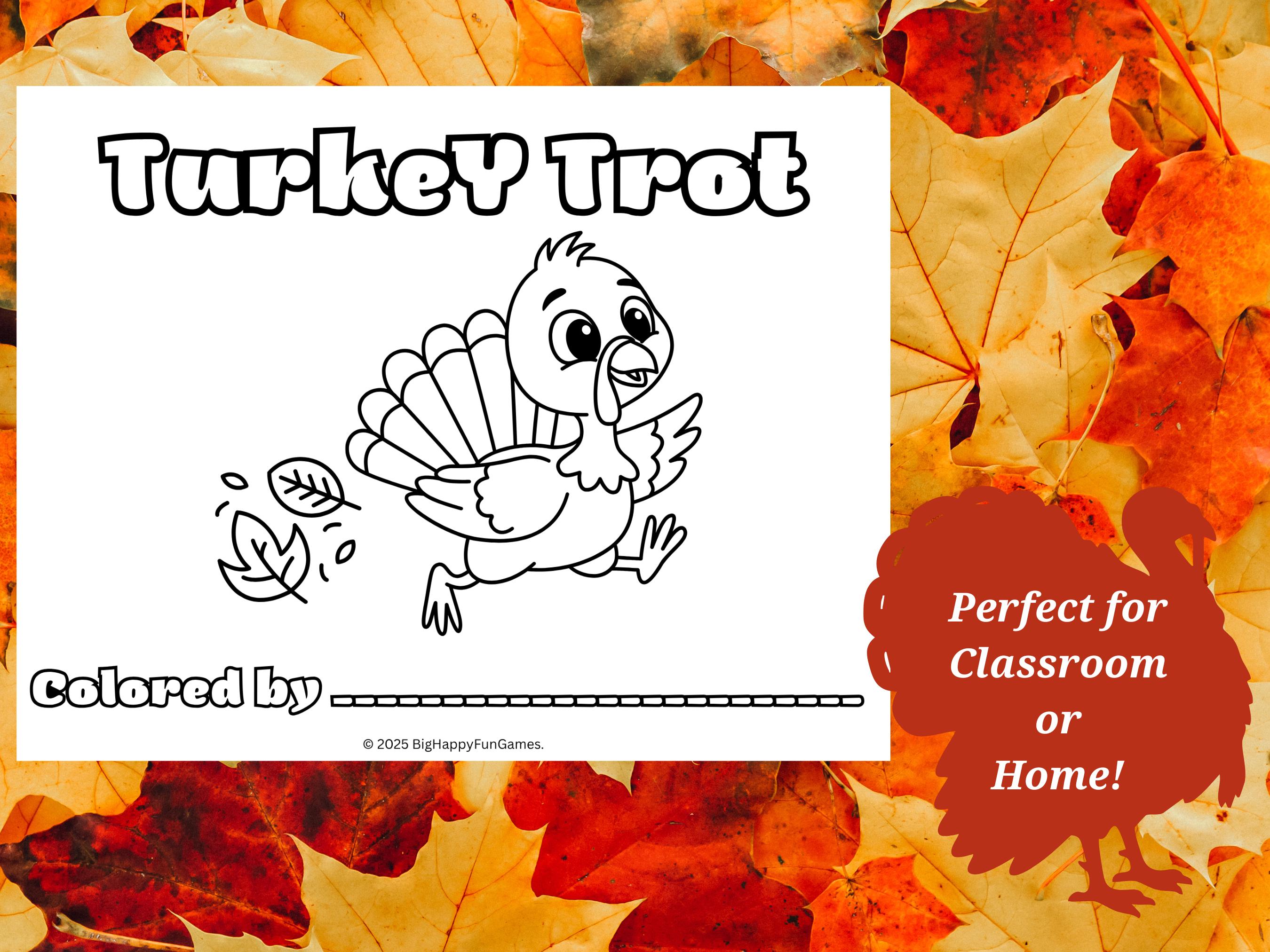 Turkey Trot Coloring Page for Kids | Thanksgiving Printable (digital ...