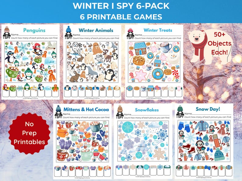 Winter I SPY Bundle | 6 Printable I SPY Games | 50+ Objects Each | Fun ...