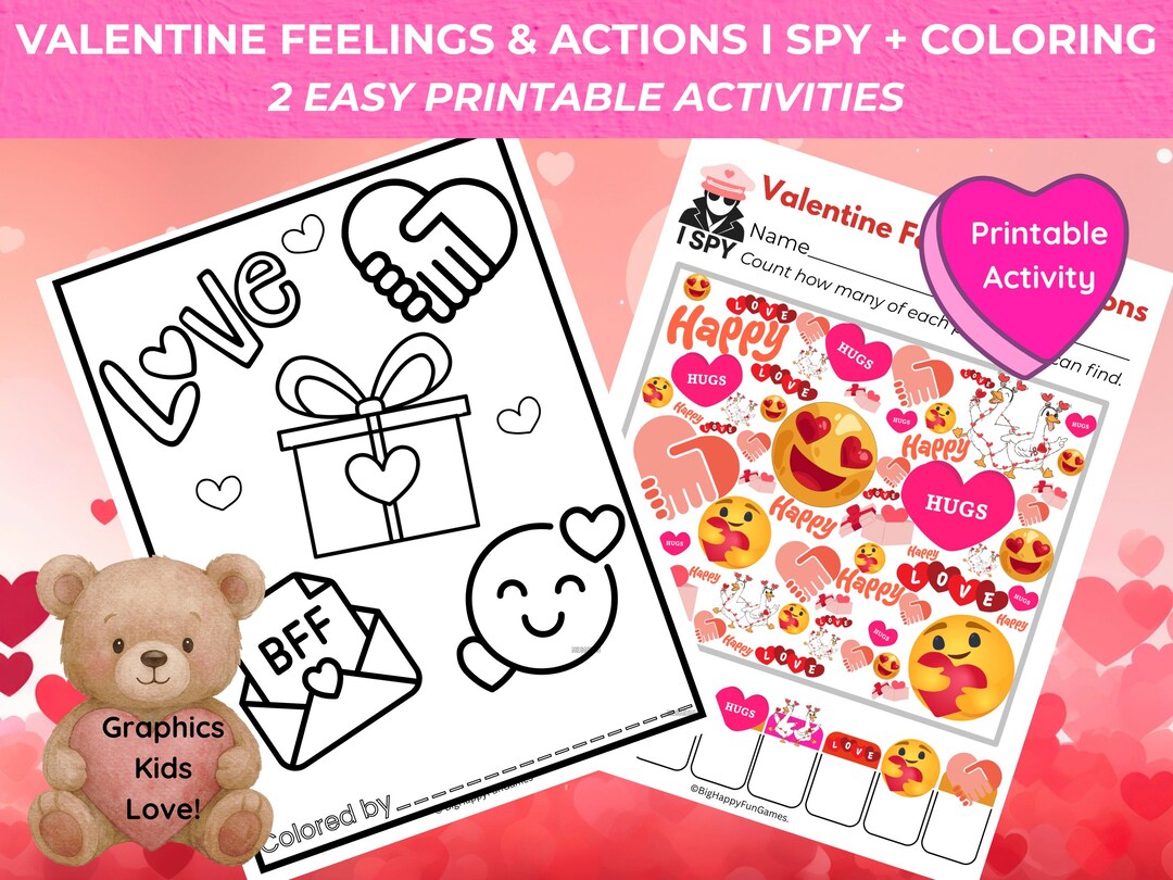 Valentine Feelings & Actions I Spy and Coloring Page | Kids SEL ...