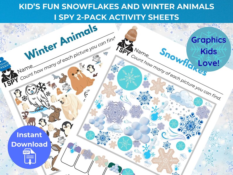 Winter I Spy Games 2-pack | Snowflakes + Winter Animals Printable ...
