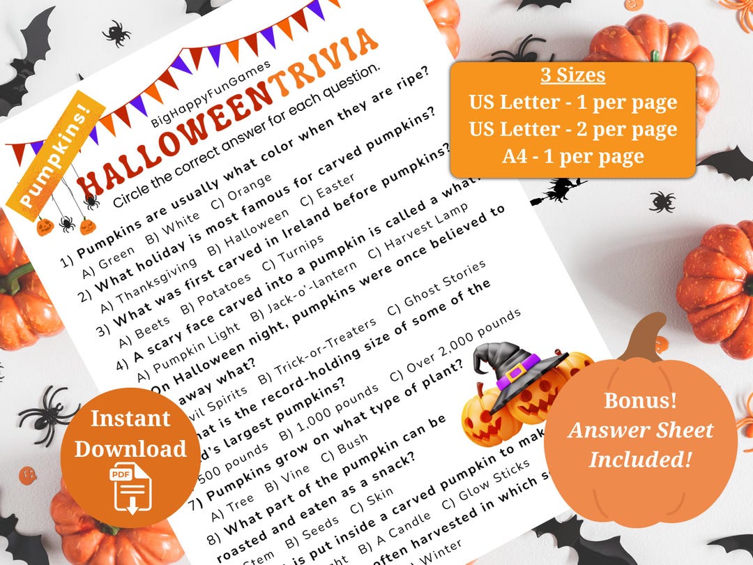 Halloween Pumpkins Trivia Game | Printable Kids Party (digital Download ...