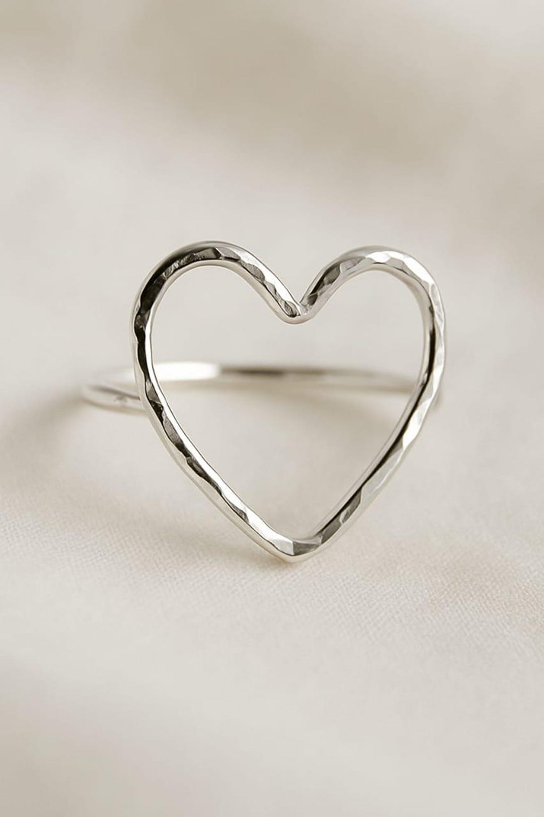 Handmade Hammered Open Heart Ring • 925 Sterling Silver Heart Band ...