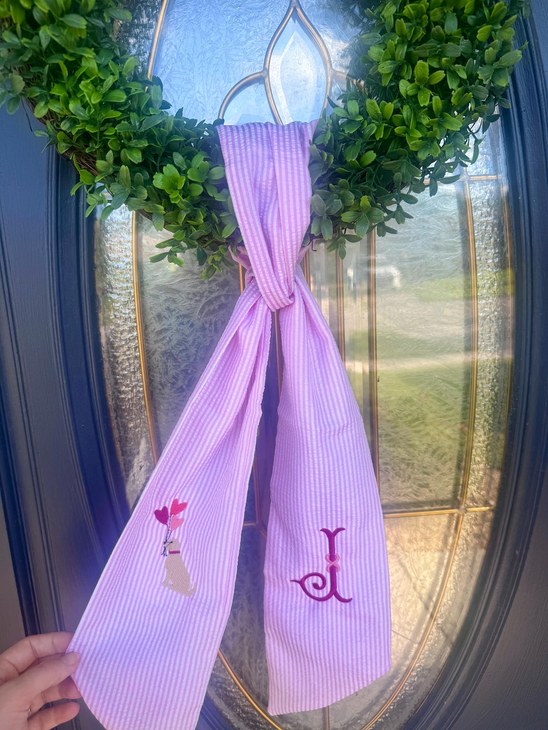 Monogram Seersucker Wreath Sash • Valentine's Day, Dog Lover Decor - Etsy
