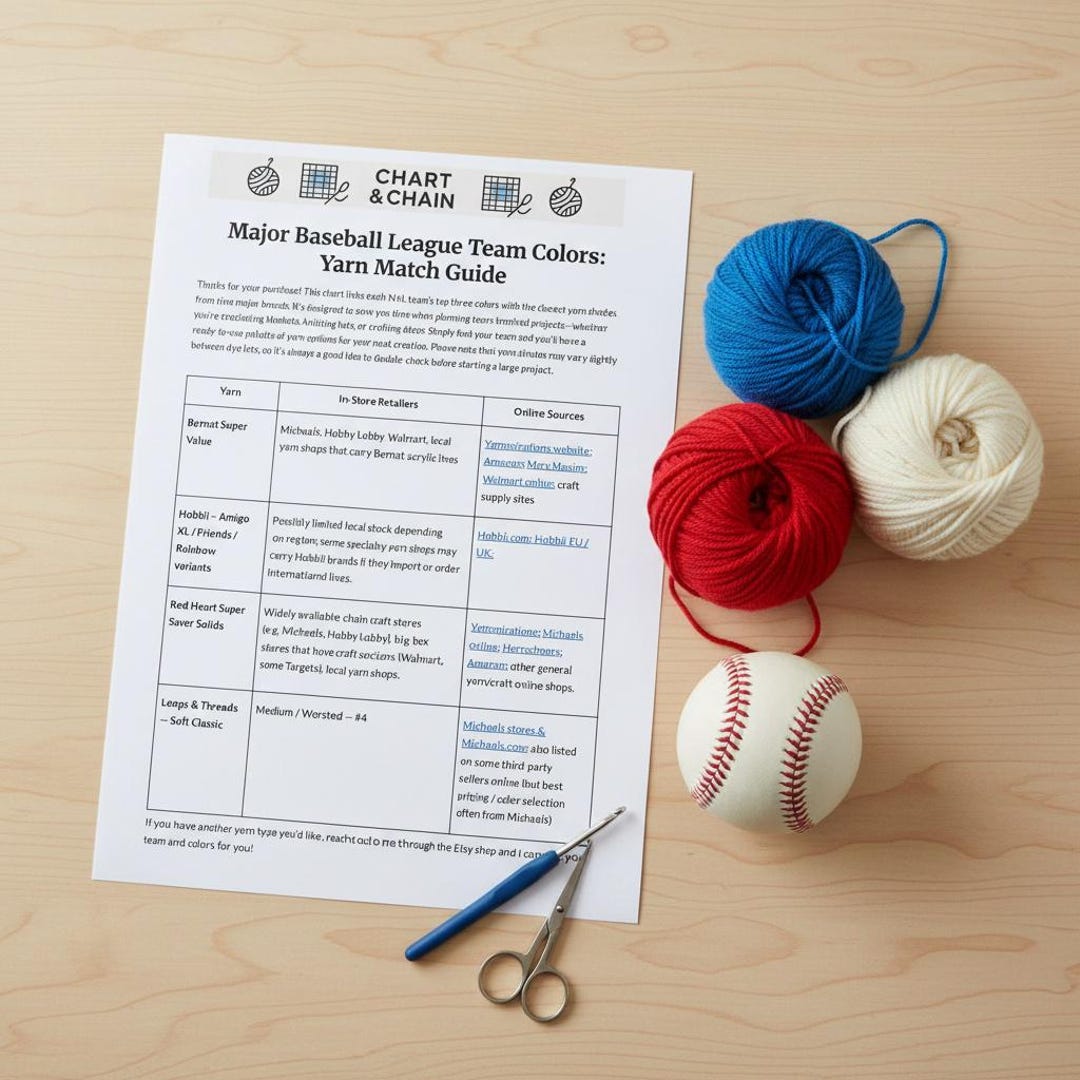 Major League Baseball - MLB Colors to Yarn Match Chart - Etsy