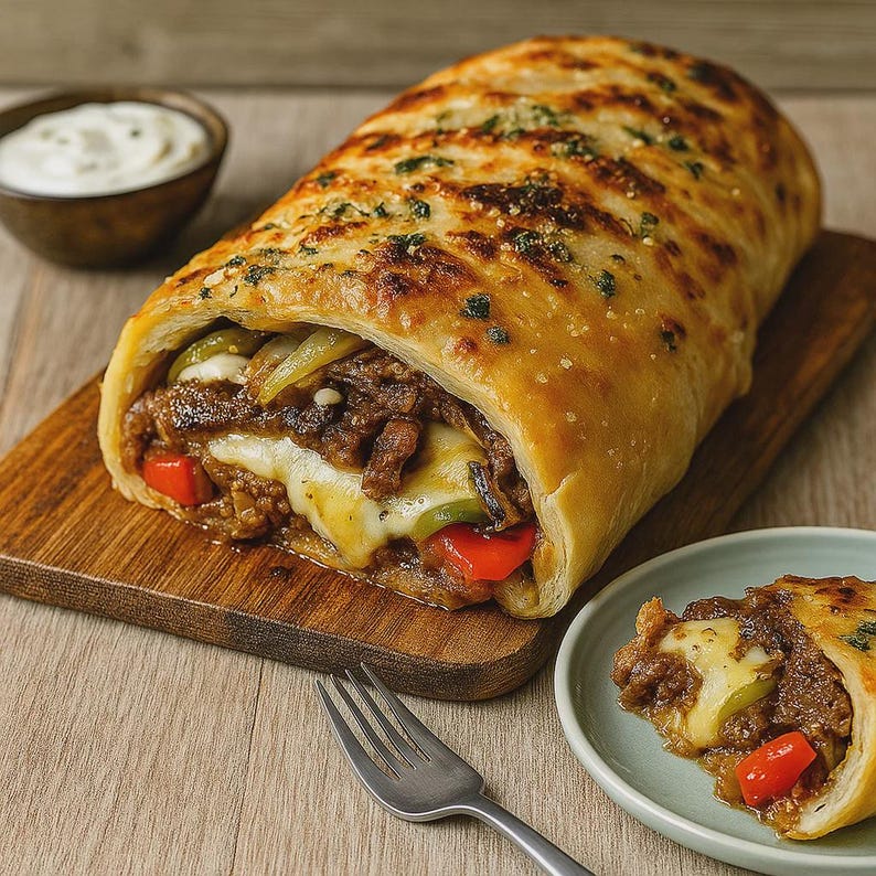 Mozzarella Cheesesteak Stromboli | Gourmet Savory Recipe (digital ...