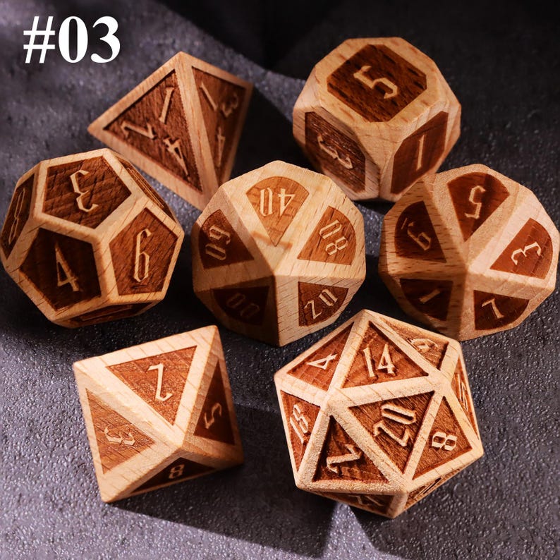 Solid Black Wood Dnd Dice Set for Role Playing Games, Unique Dungeons ...